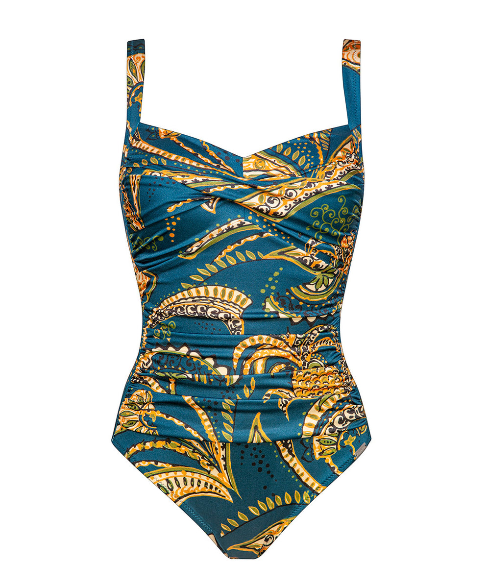 Charmline Satin Fruits ocean pineapple Swimwear sculpting one-piece ...