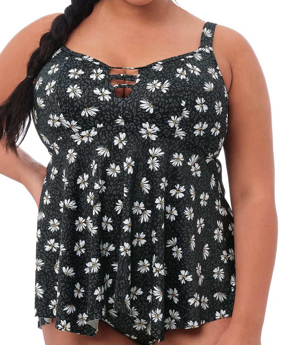 Elomi swim ES7271-BDY Plain sailing Black daisy plus size tankini ...